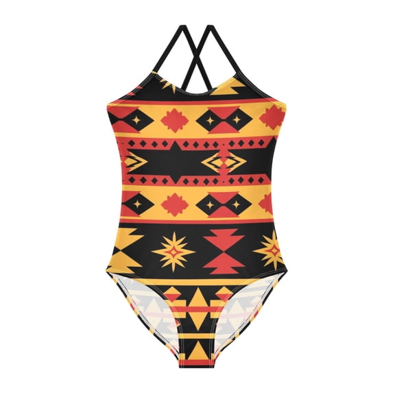 Aztec Geometric Abstract Pattern Girls' One-Piece Swimwear 3T-10T Soft ...