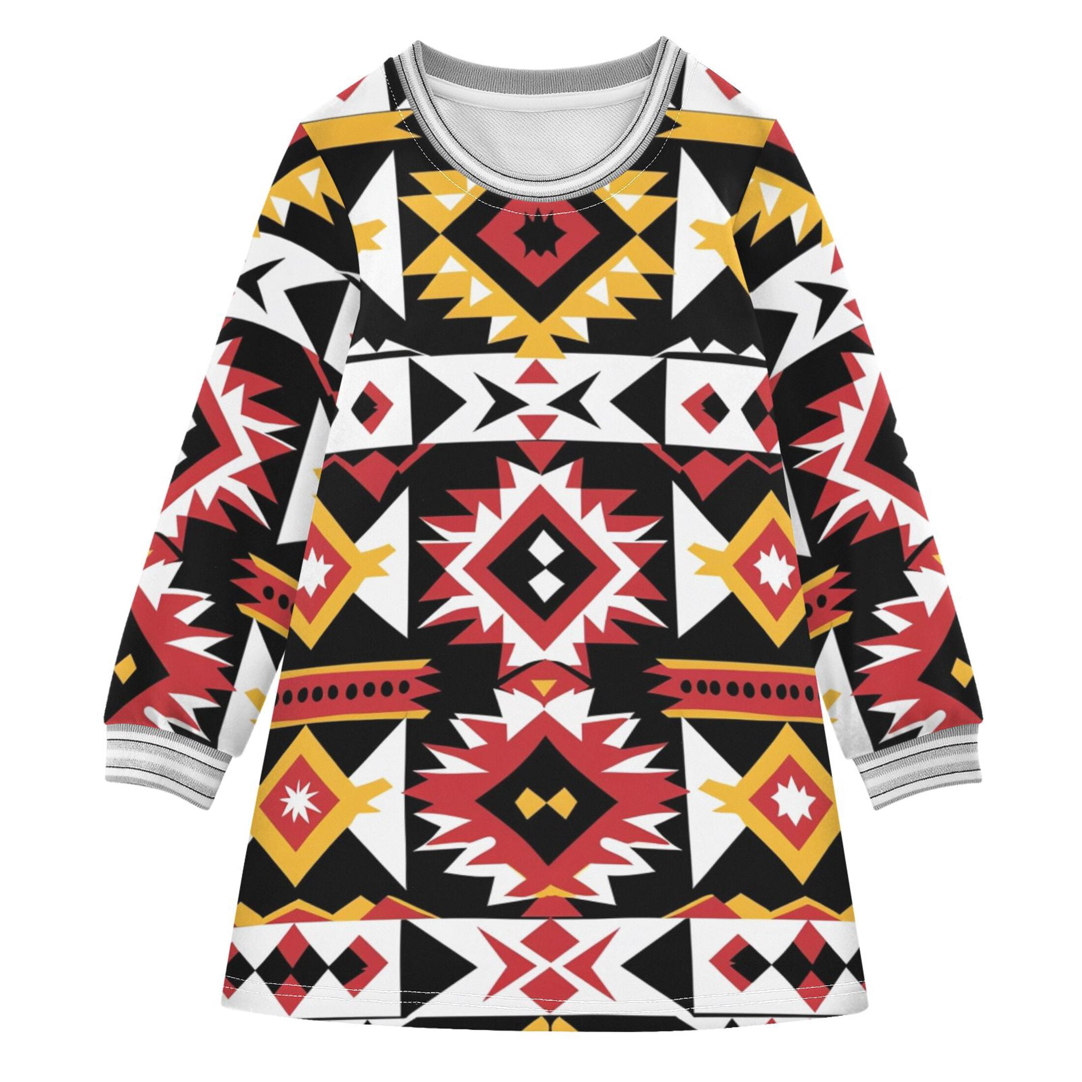 Aztec Geometric Abstract Pattern Girls'long-sleeved dress Thickened A ...