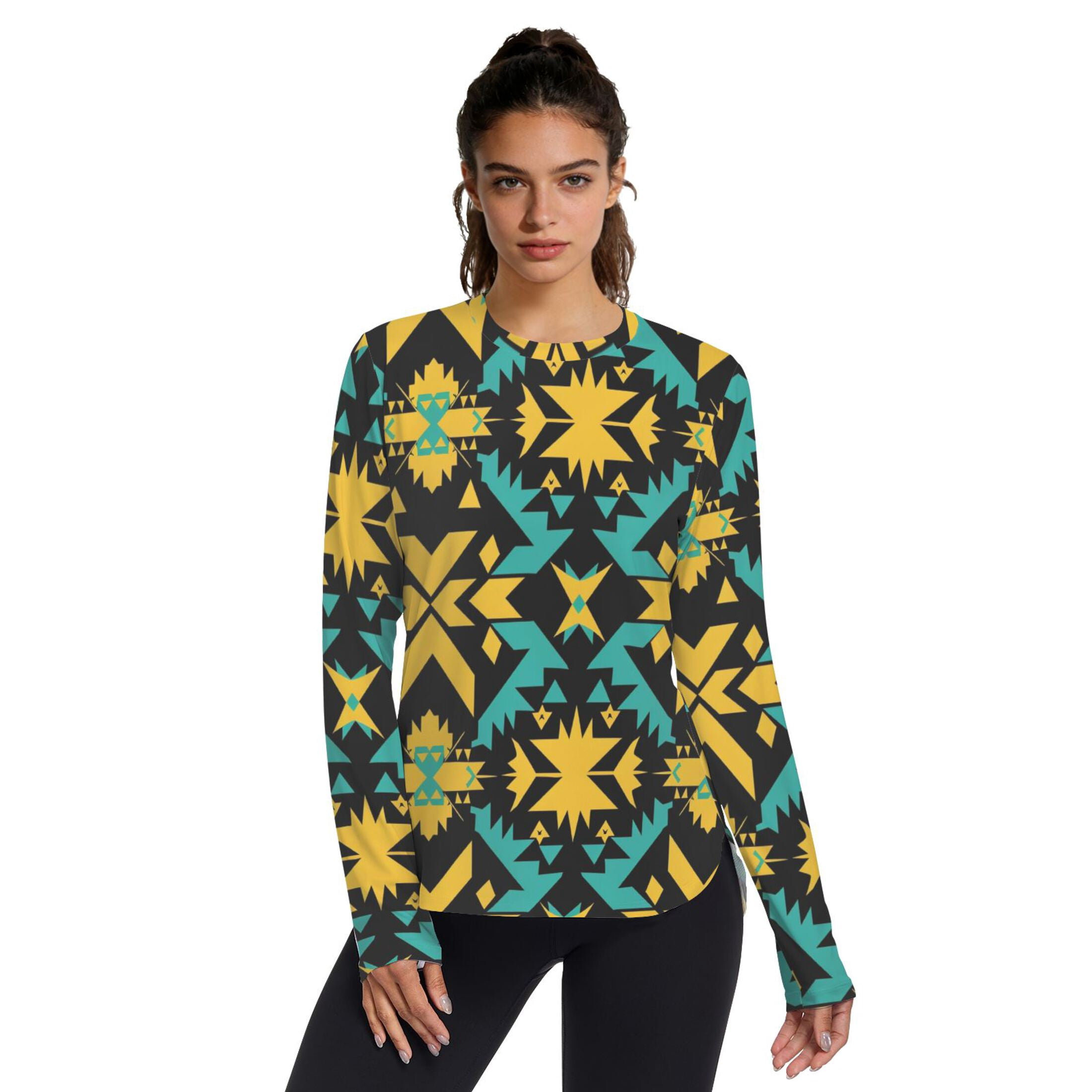 Aztec Geometric Abstract Pattern Women's Activewear UPF 50+ Sun ...