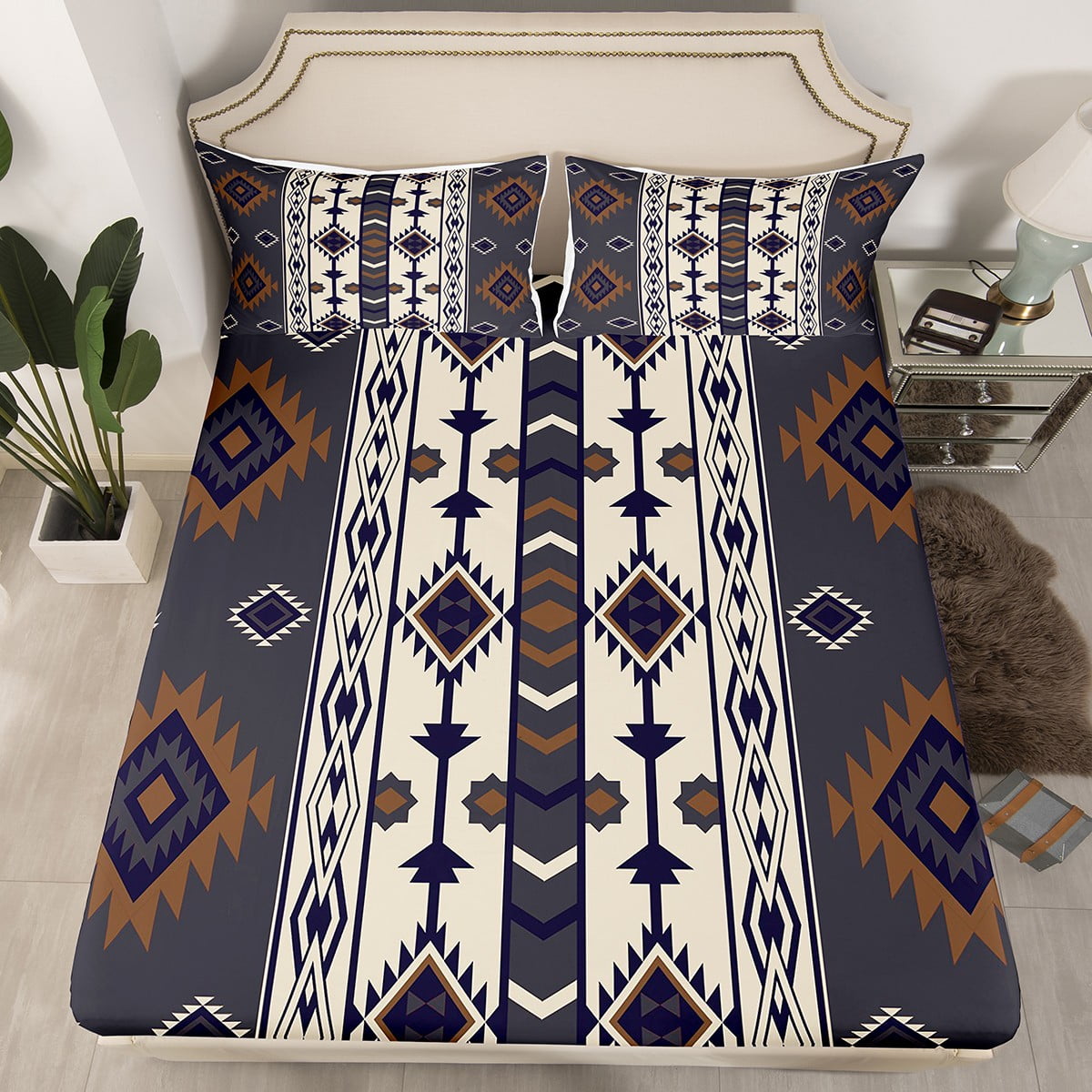 Aztec Geometric Bed Sheets Full,Vintage Western Boho Bedding Set ...
