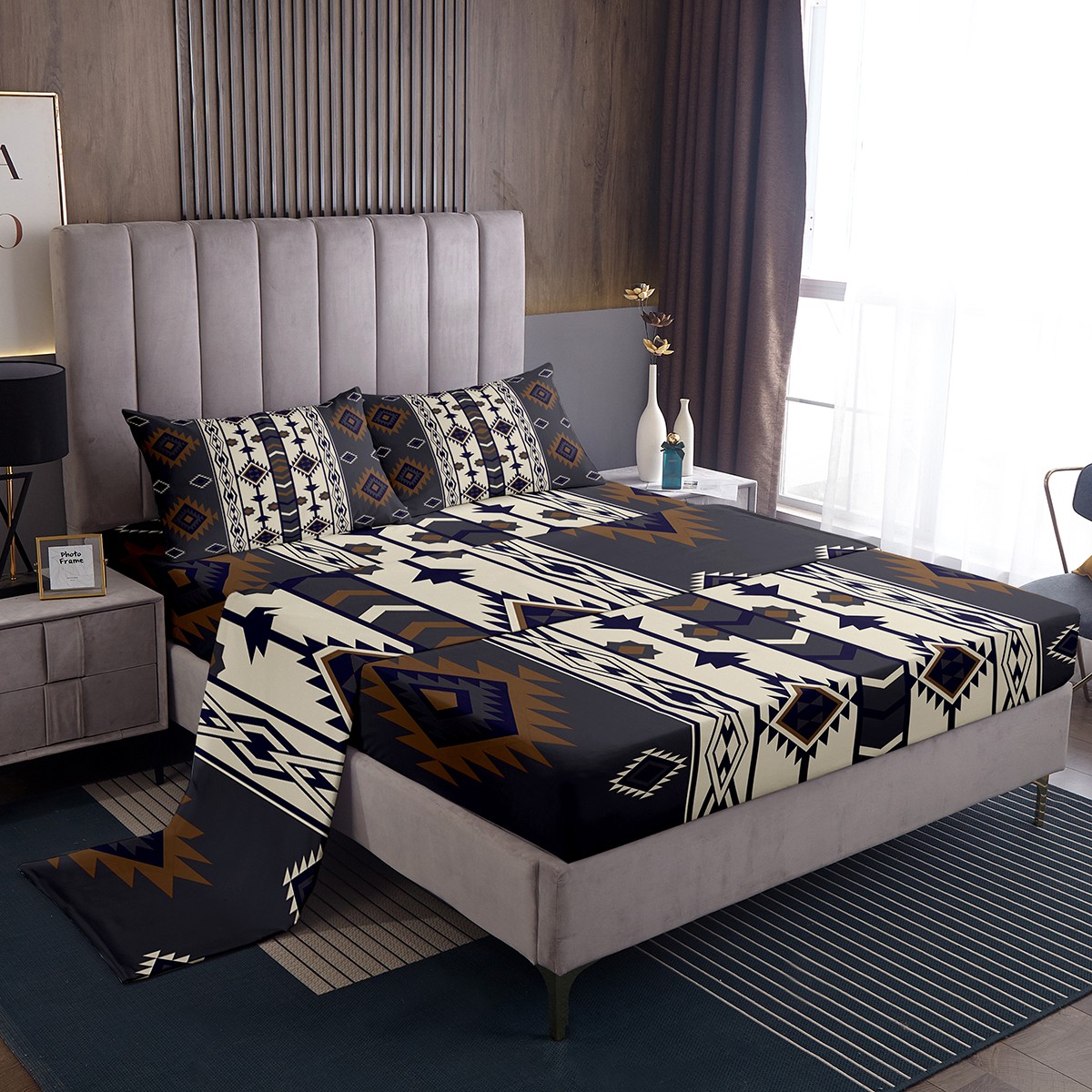 Aztec Geometric Bed Sheets Twin,Vintage Western Boho Sheet Set ...