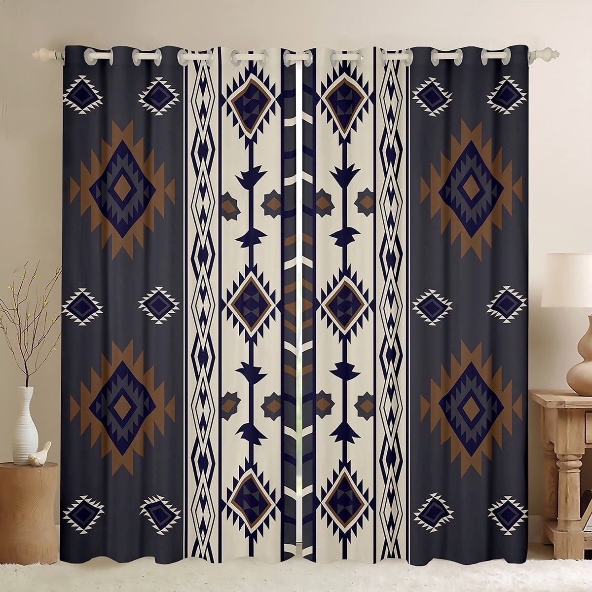 Aztec Geometric 30%-50% Blackout Curtains 52"Wx84"L,Vintage Western ...
