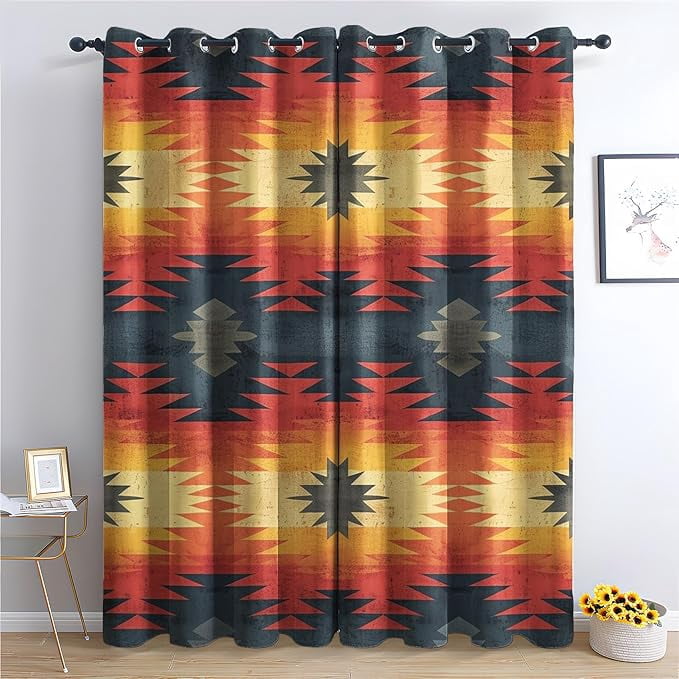 Aztec Geometric Curtain, Boho Tribal Blackout Curtains for Bedroom ...