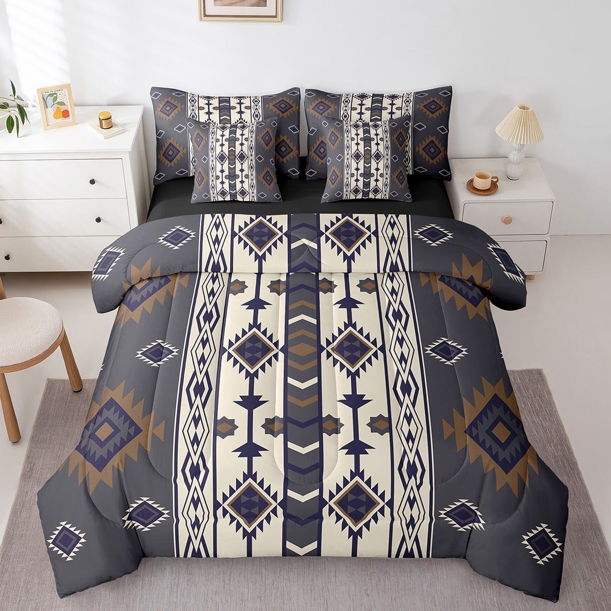 Aztec Geometric Queen Comforter Set With Sheets Vintage Western Boho ...