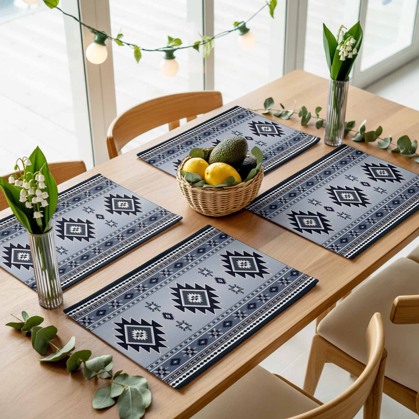 Aztec Geometric Southwest Wind Placemats Set of 4,Wipeable Washable ...