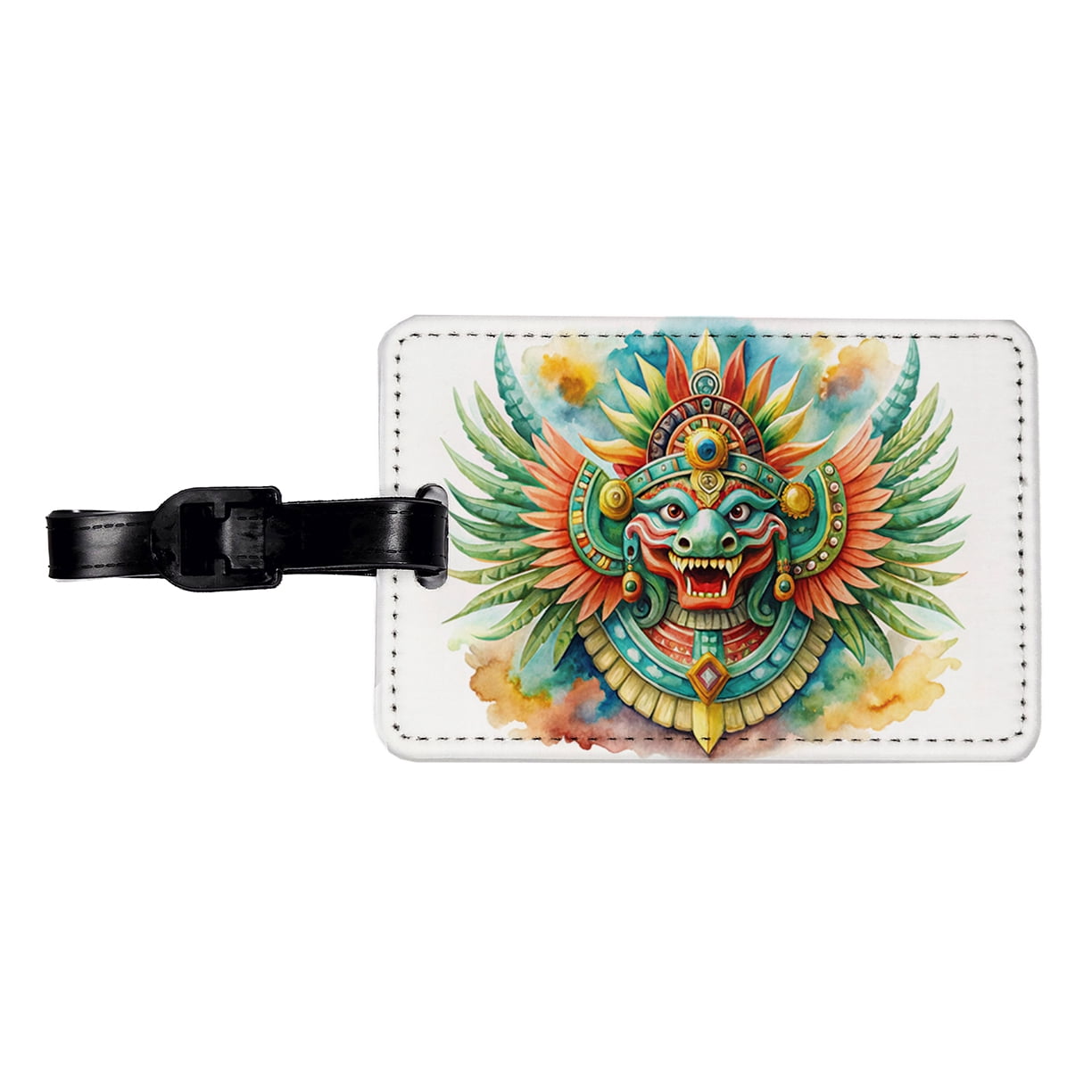 Aztec God Quetzalcoatl Watercolor Faux Leather Travel Luggage Tag ...
