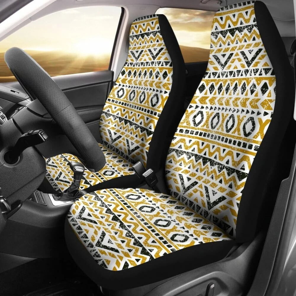 Aztec Gold And Black Car Seat Covers Pack of 2 Universal Front Seat ...