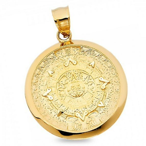 Aztec Gold Pendant Solid 14k Genuine Calendario Azteca Mayan Sun Pewtar ...