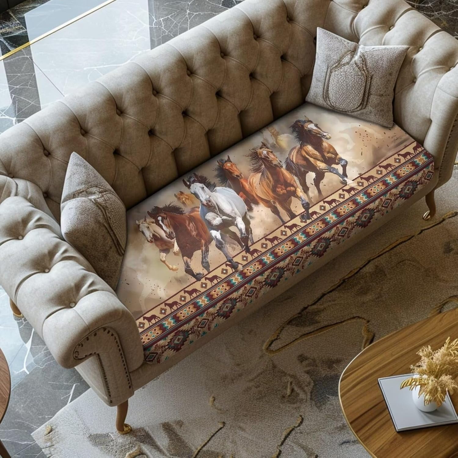 Aztec Horse Print Sofa Cushion Slipcovers, Removable Washable Sofa Seat Cushion Slipcovers, Wear ...