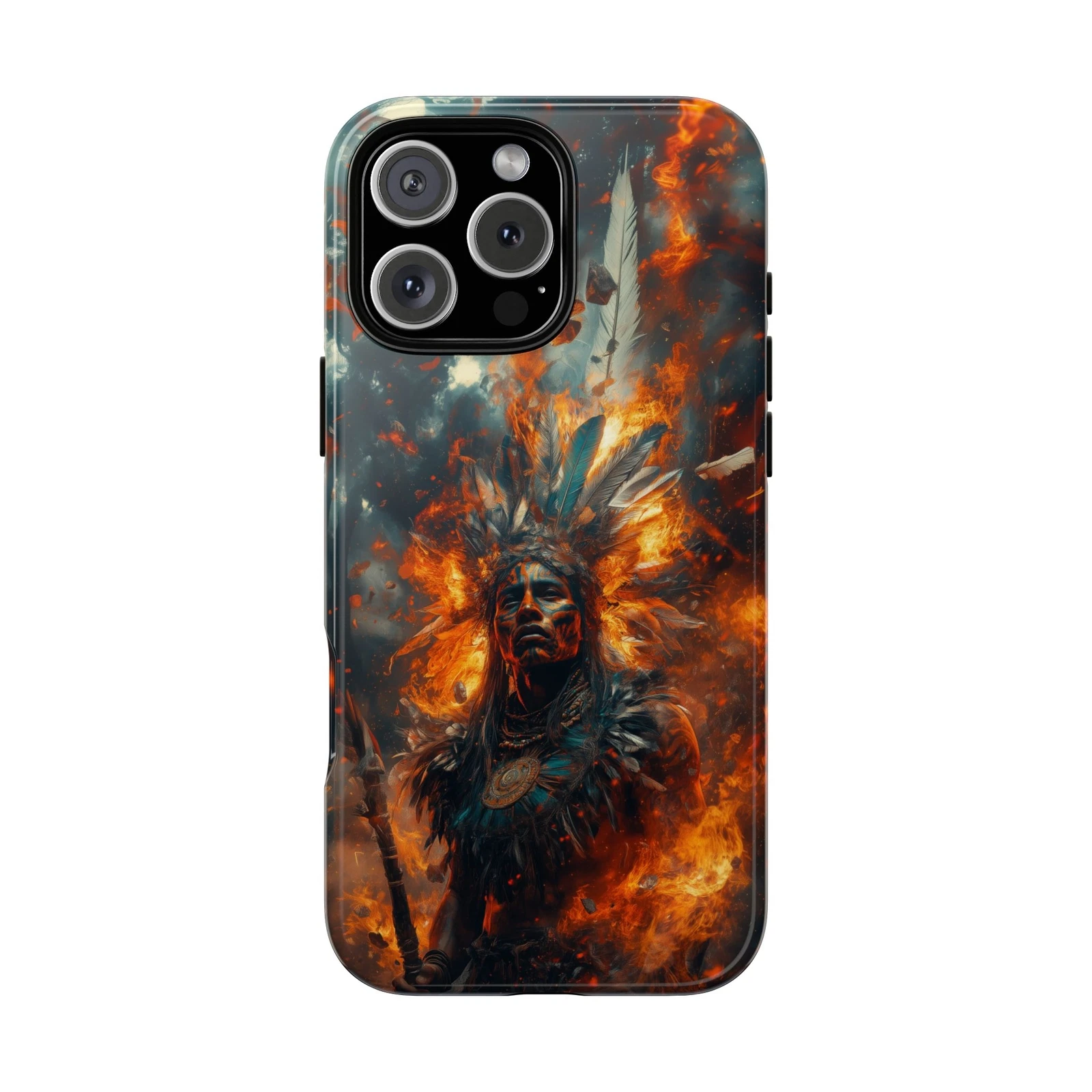 Aztec Inferno Warrior Fantasy Phone Case for iPhone 11 to 17 Models ...