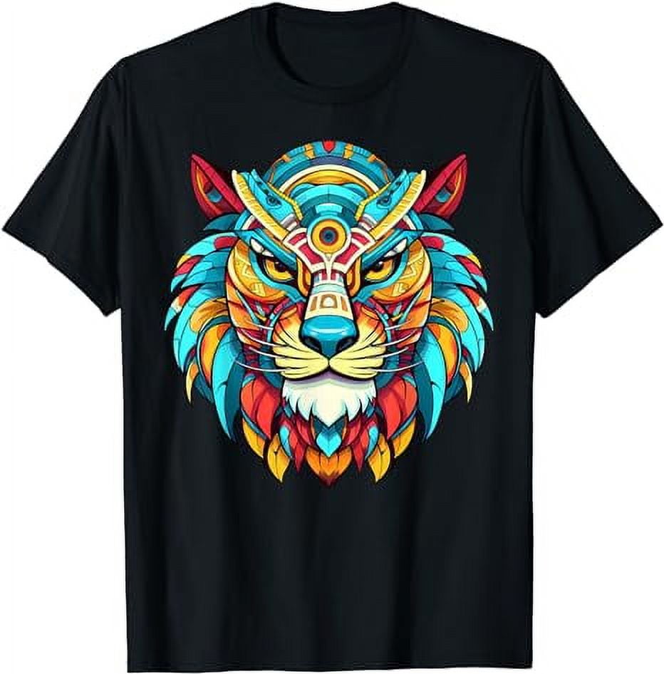 Aztec Jaguar Warrior Ocelotl Colorful Mayan Indigenous Art T-Shirt ...