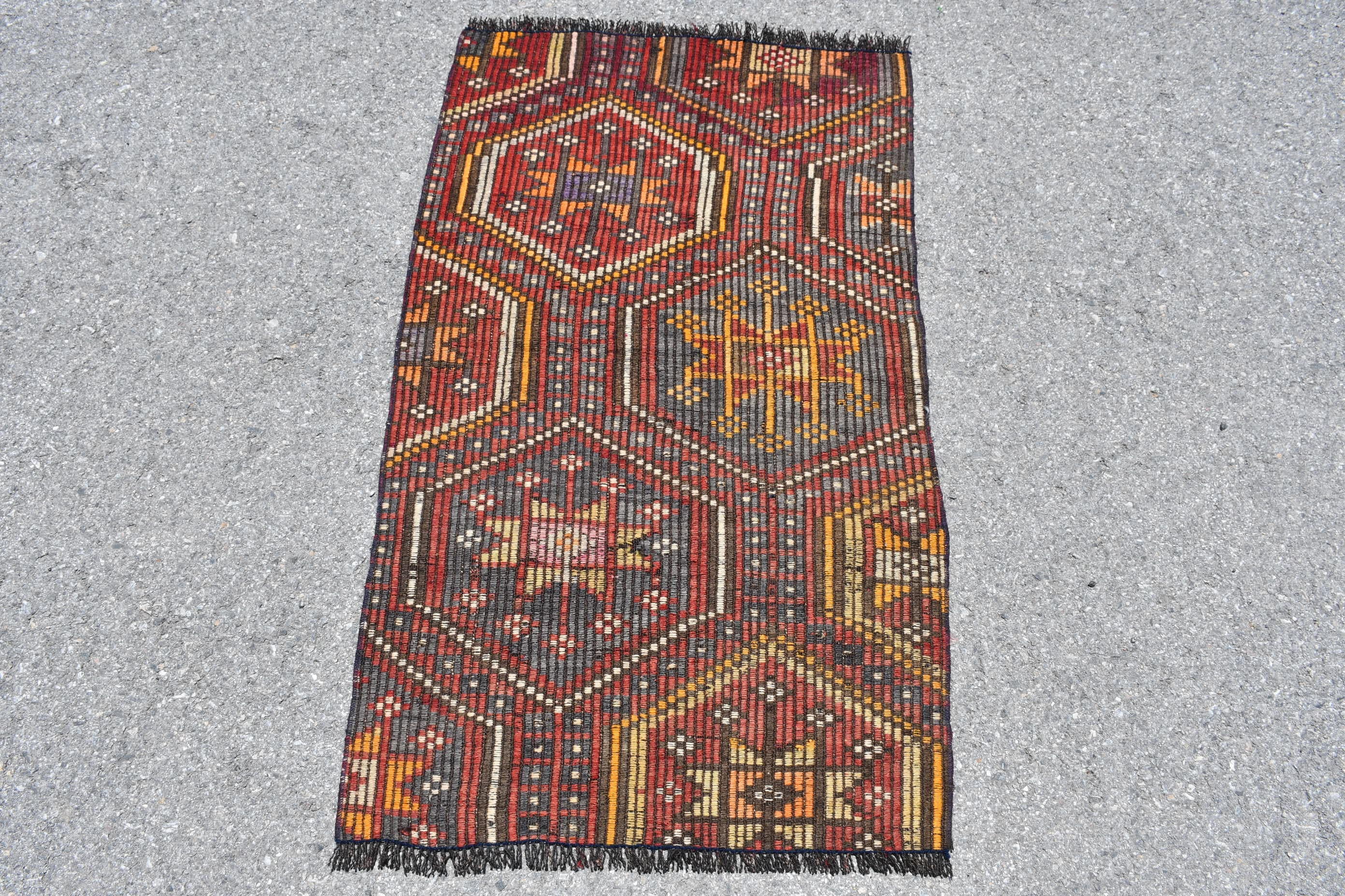 Aztec Kilim, Turkish Kilim, 2.2x3.8 ft Small Kilim, Red Kilim, Vintage ...