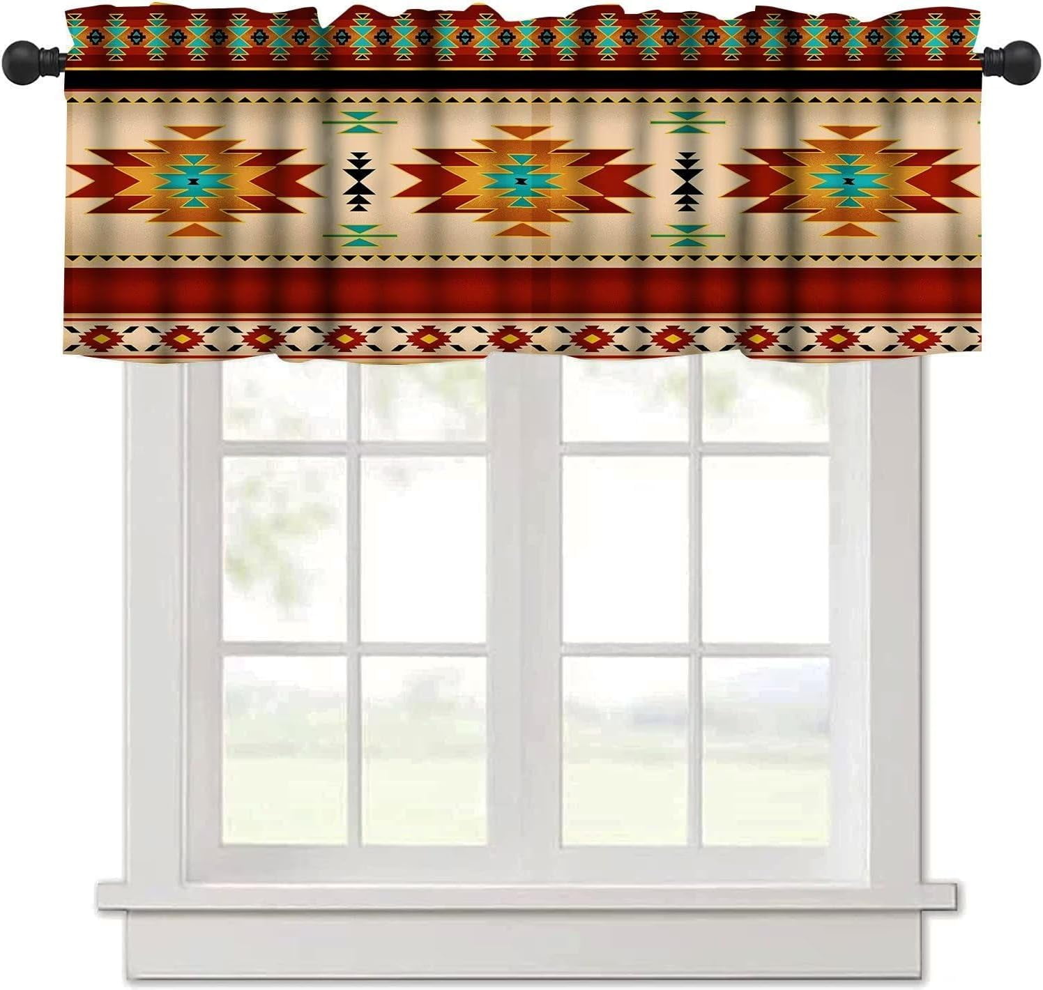 Aztec Kitchen Curtain Valance for Windows,Western Red Window Drape ...