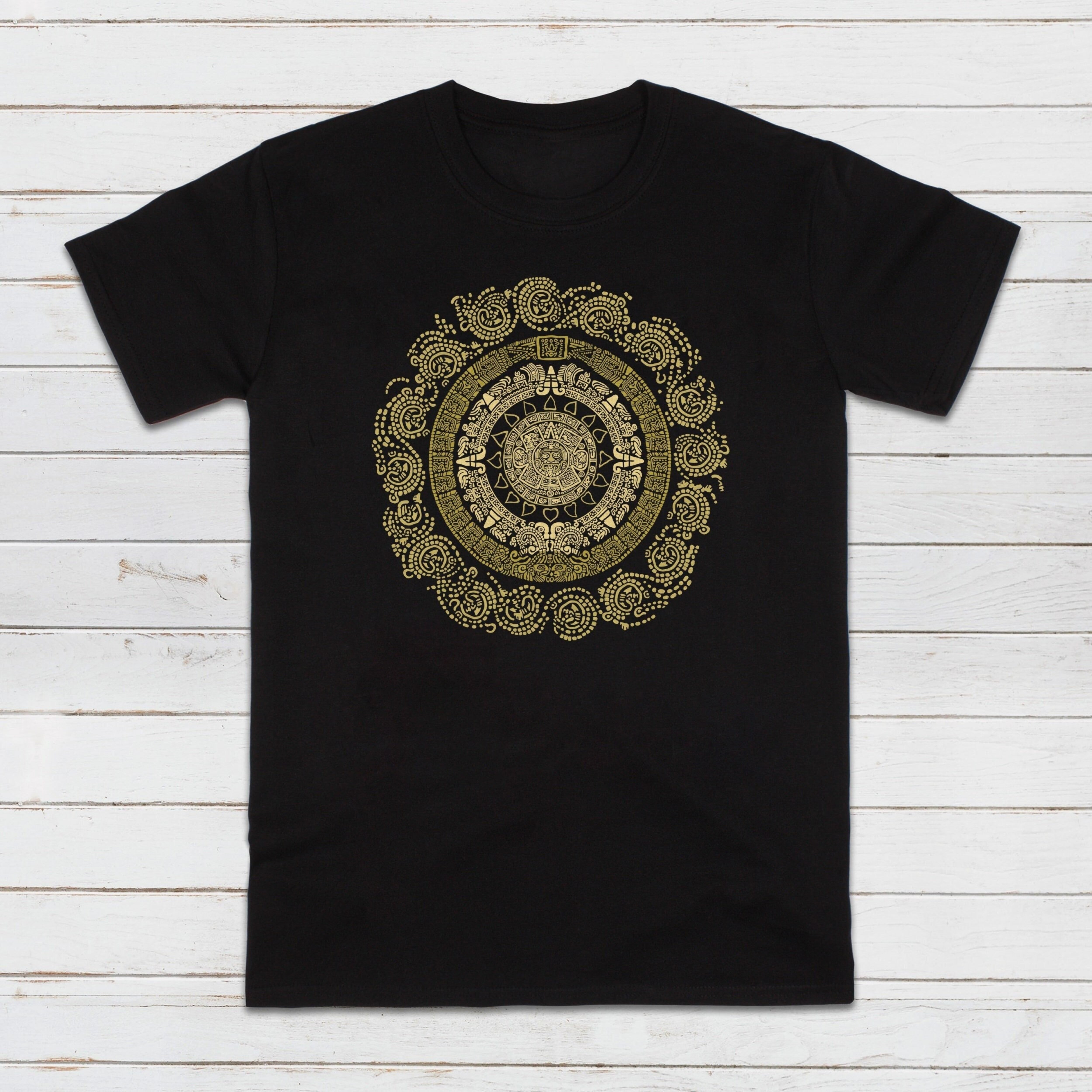 Aztec Mayan Round Calendar Symbols T Shirt Earth Vegan Incan Art Peru ...