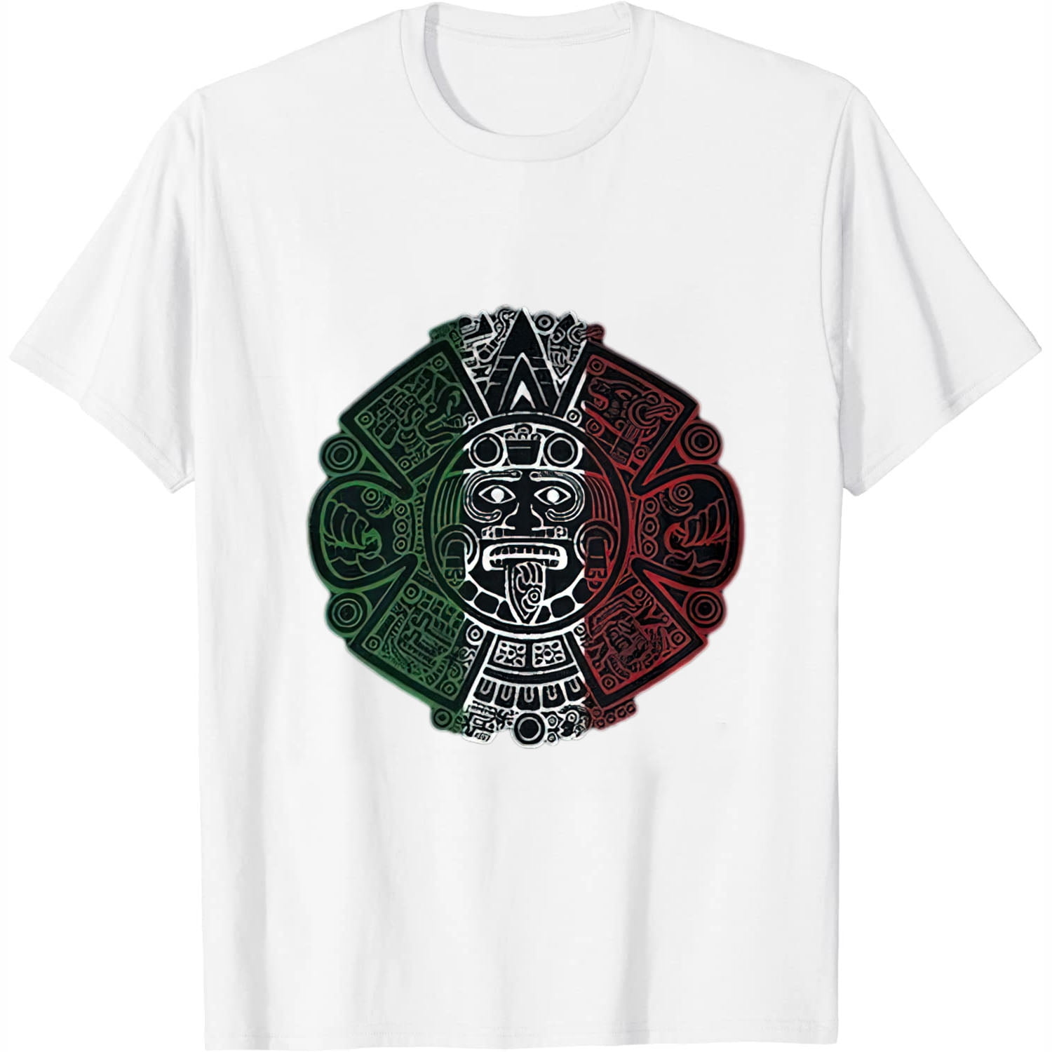 Aztec Mexican Flag Calendar Chicano Art Womens T-Shirt White L ...