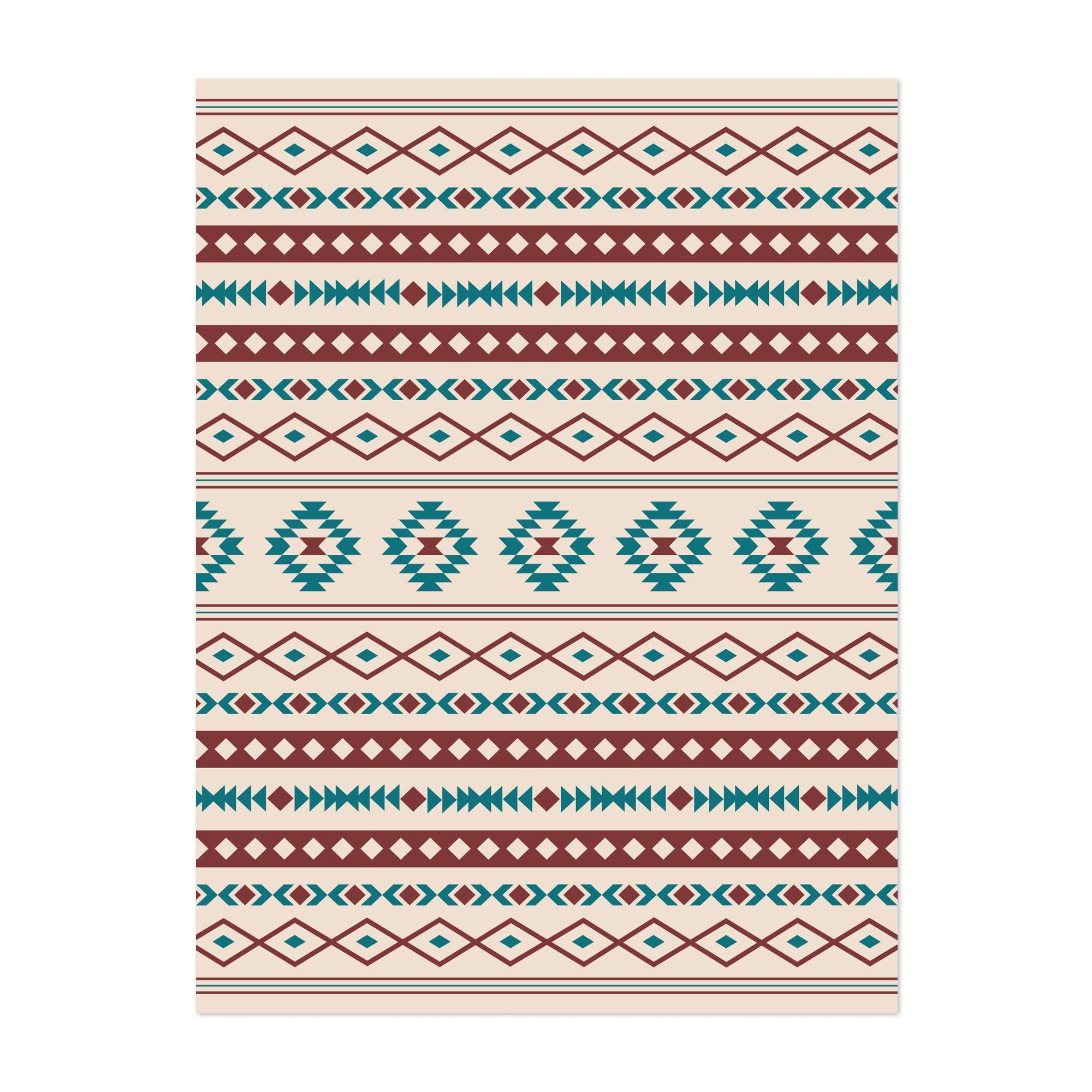 Aztec Mixed Motif Pattern Teal Red Cream - Digital Art Geometric ...