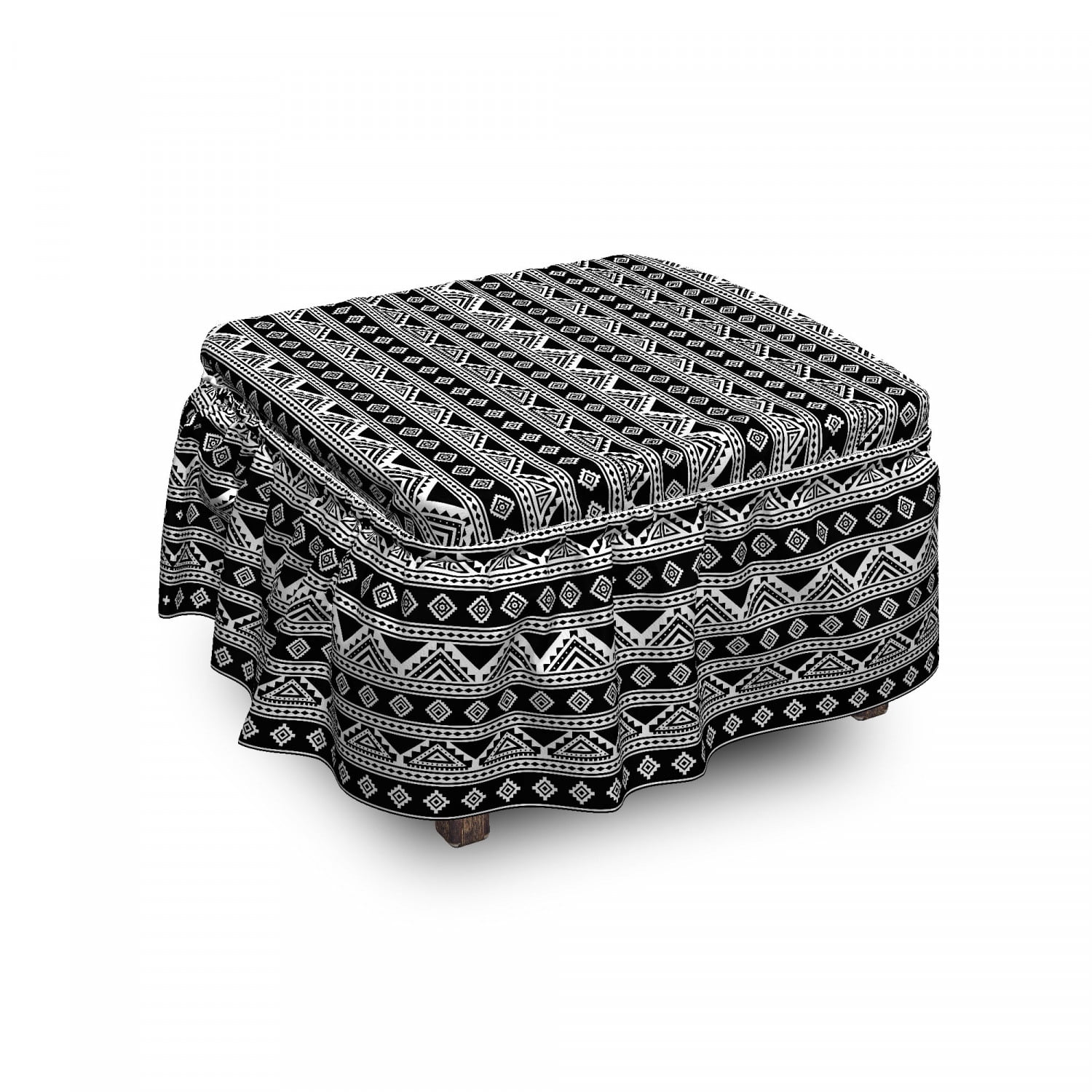 Aztec Ottoman Cover, Monochrome Aboriginal Motifs, 2 Piece Slipcover ...