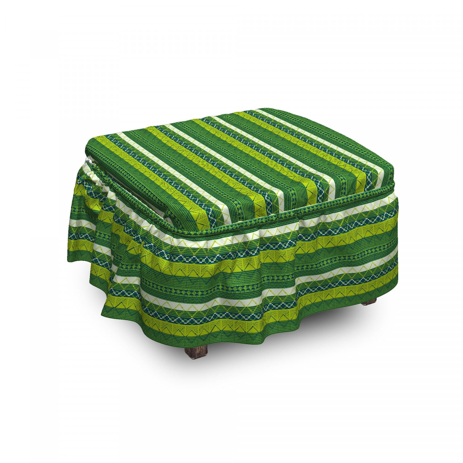 Aztec Ottoman Cover, Nature Tone Triangle and Line, 2 Piece Slipcover ...