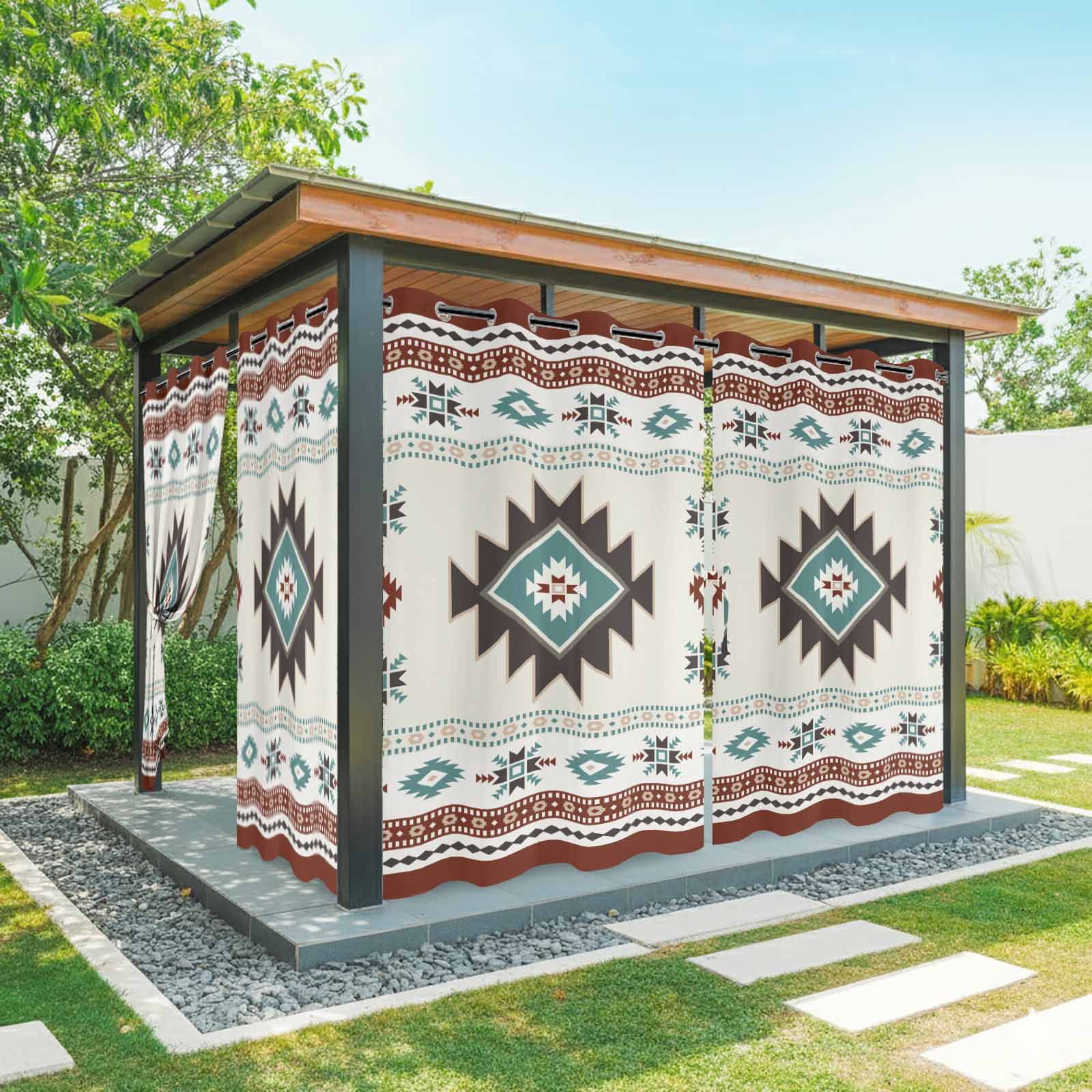 Aztec Outdoor Curtains for Patio, Red Southwest Wind Bohemian Ethnic ...