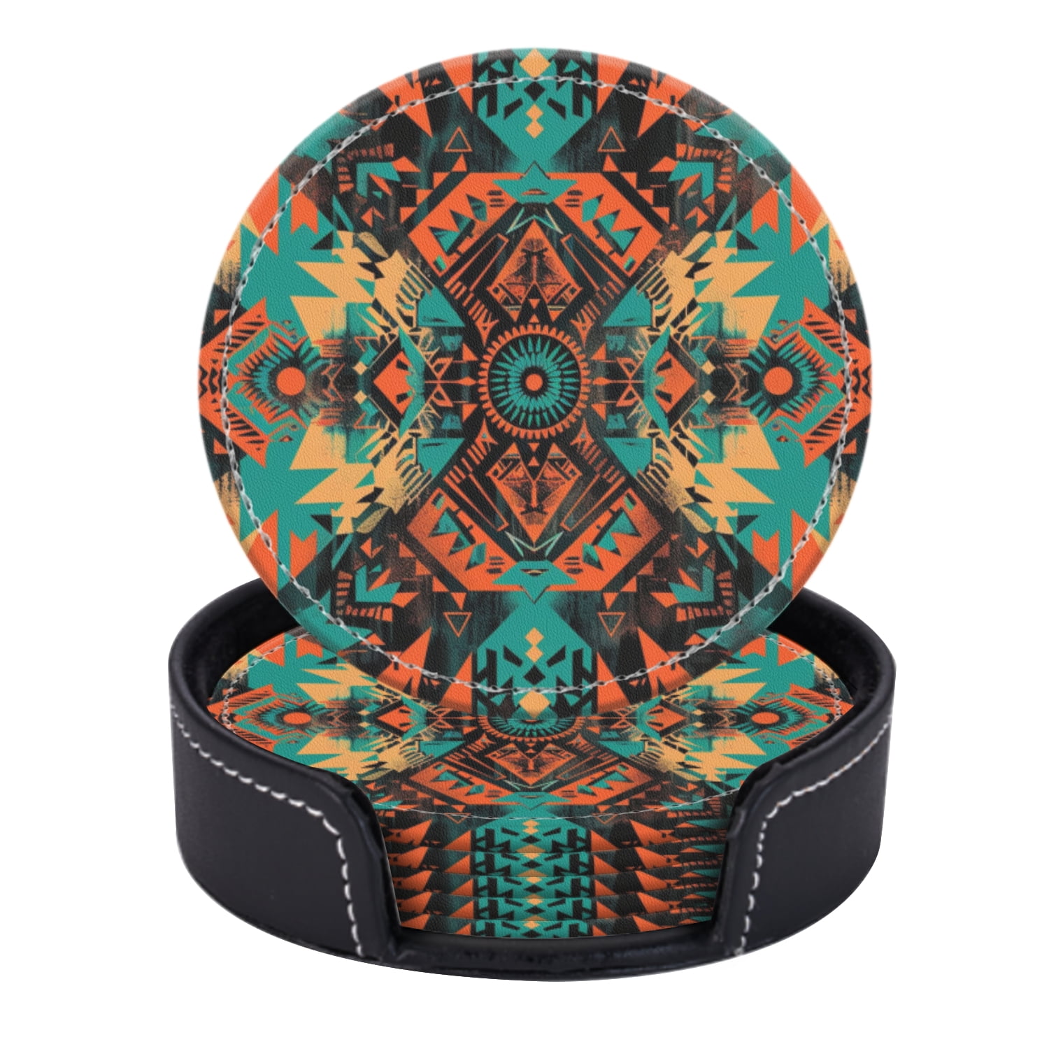 PU Leather Coasters for Drinks Bar Beer,Set of 6 with Holder,Round ...