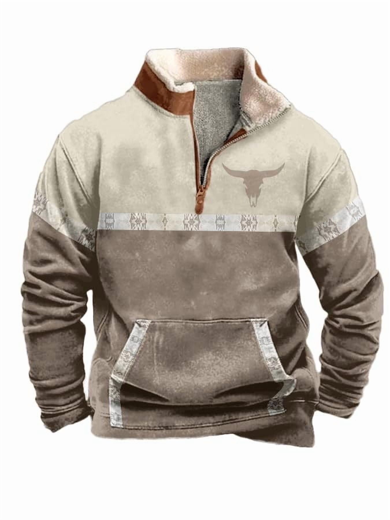 Aztec Pattern Men's Pullover Sweatshirt, Quarter-Zip Jacket with Fleece ...