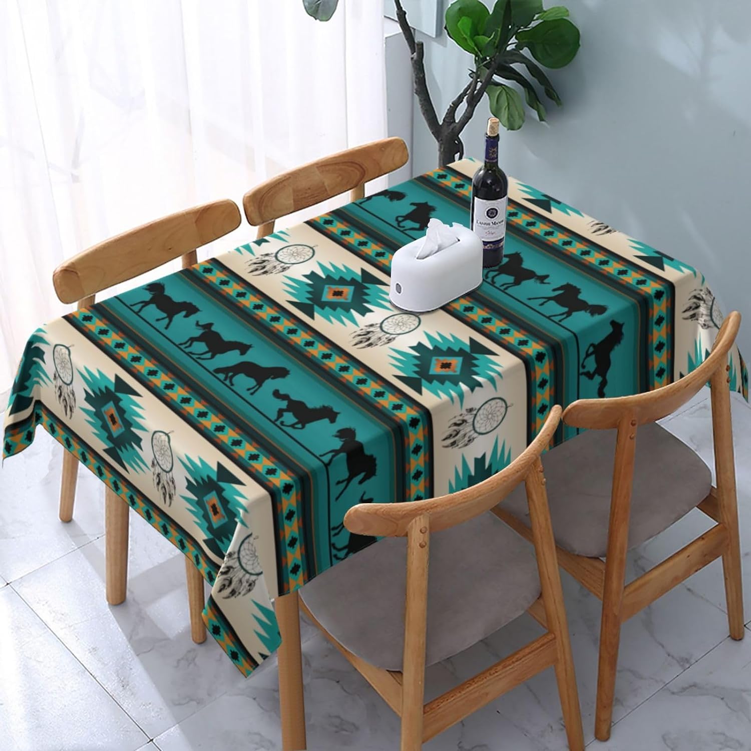 Aztec Pattern Tablecloth Ethnic Native Style Boho Geometric Green ...