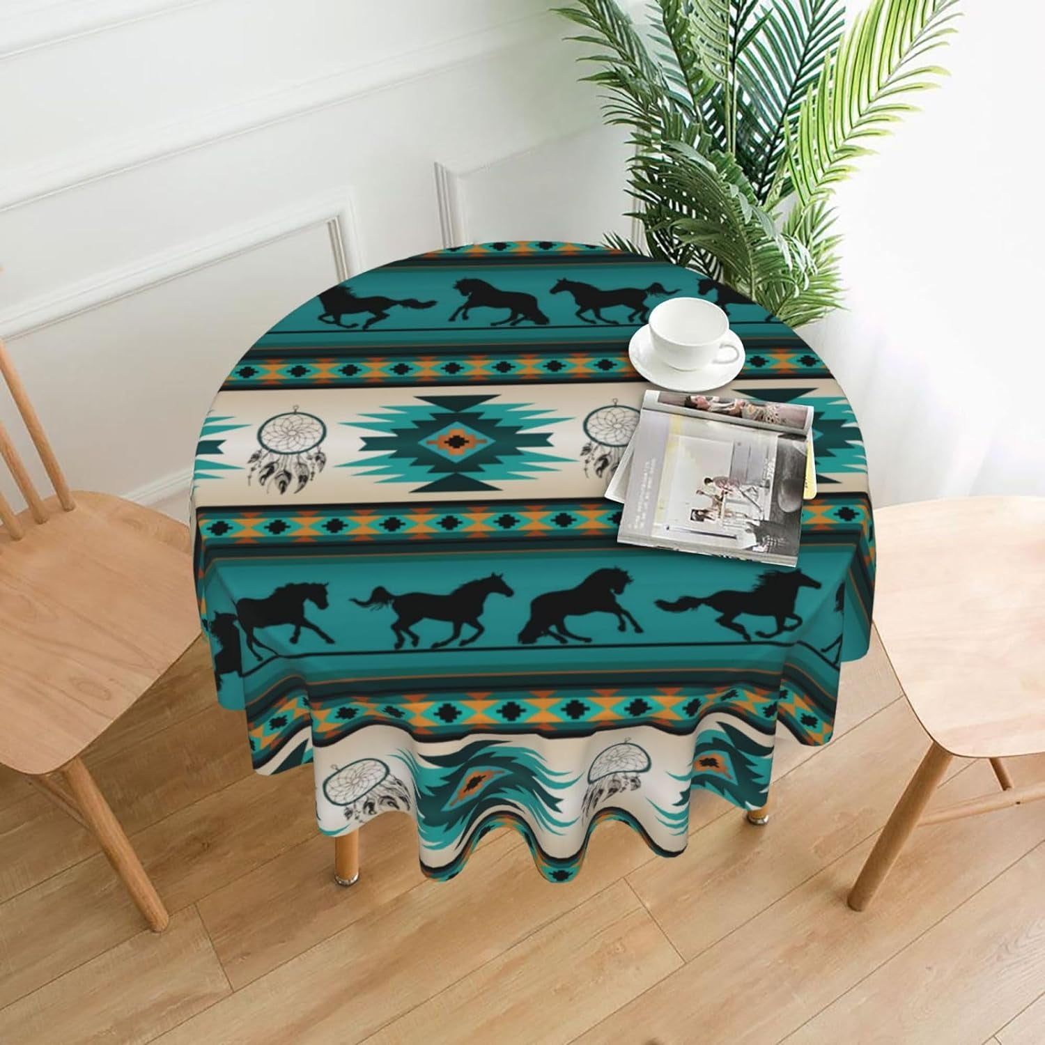 Aztec Pattern Tablecloth Ethnic Native Style Boho Geometric Green ...
