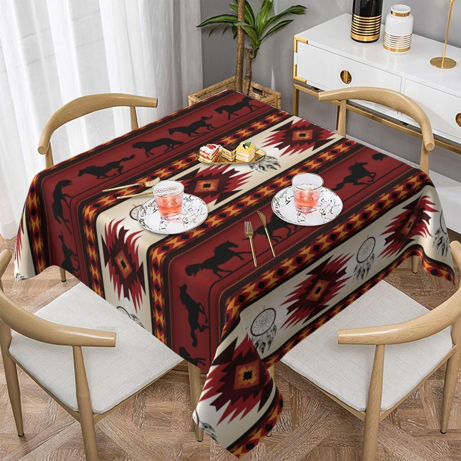 Aztec Pattern Tablecloth Ethnic Native Style Boho Geometric Green ...
