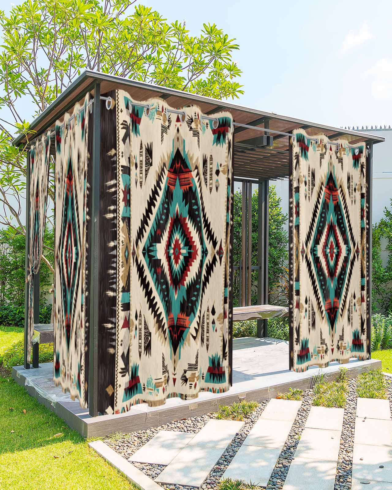 Aztec Patterned Outdoor Curtains for Patio Waterproof,Southwestern ...