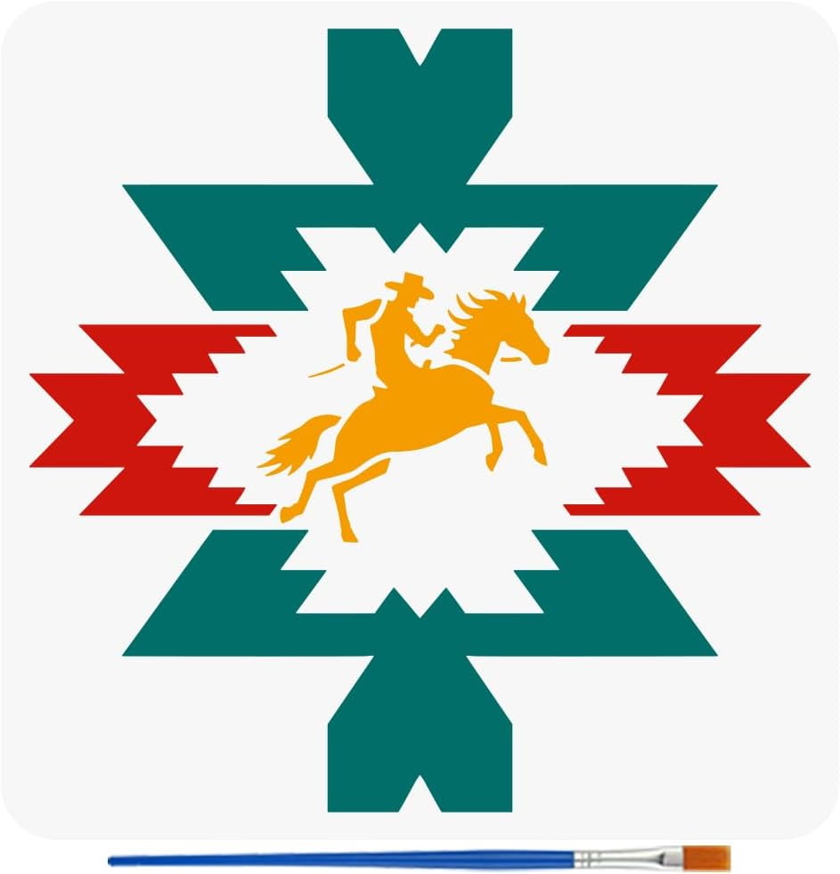 Aztec Patterns Stencil with a Paint Brush 11.8x11.8Inch Cowboys ...
