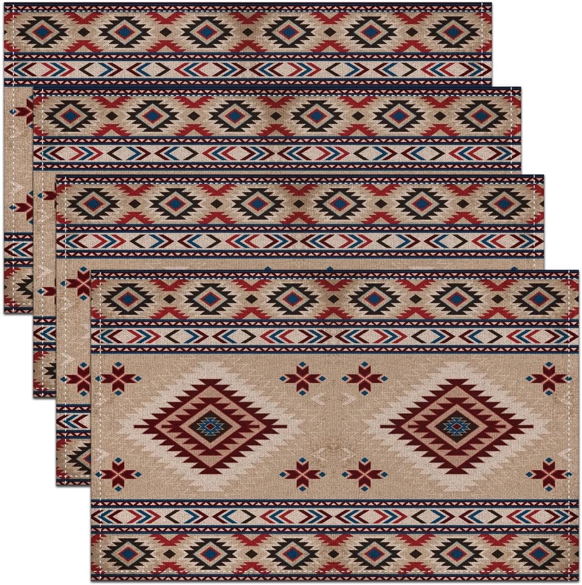 Aztec Placemats Set of 4 12"x18" Western Boho Placemats for Dining ...