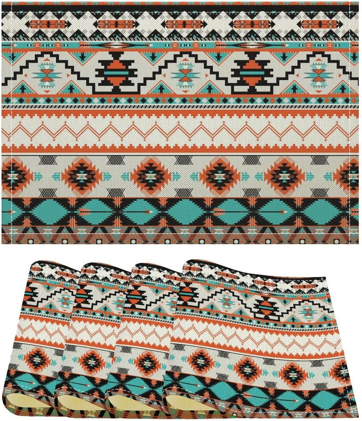 Aztec Placemats Set of 4,Vintage Abstract Geometric Southwestern ...