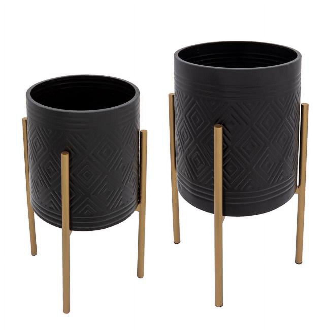 Aztec Planter On Metal Stand, Black & Gold - Set of 2 - Walmart.com