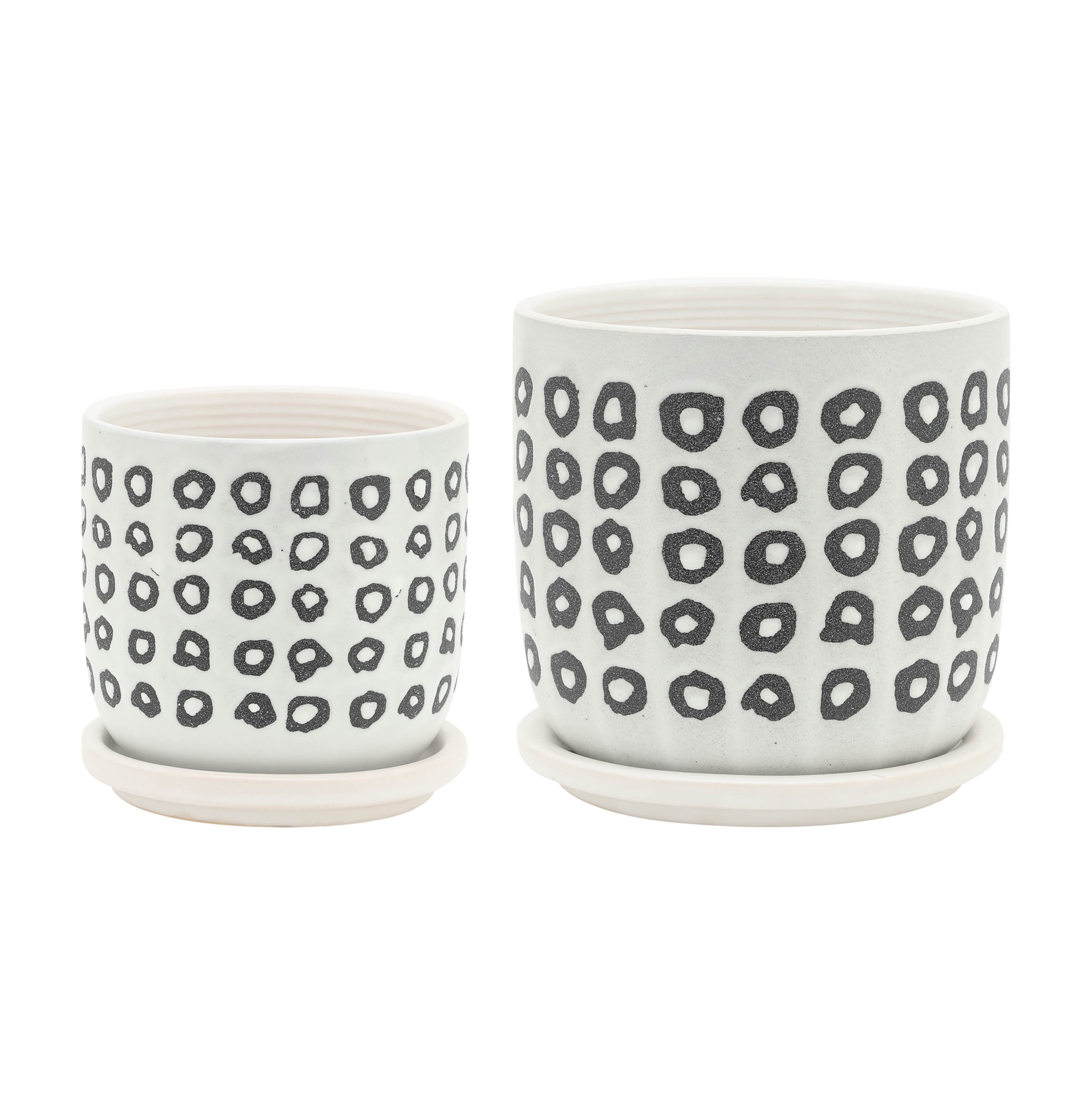 Aztec Planters with Saucers - Set of 2 Ceramic Plant Pots - 4.5" & 6 ...
