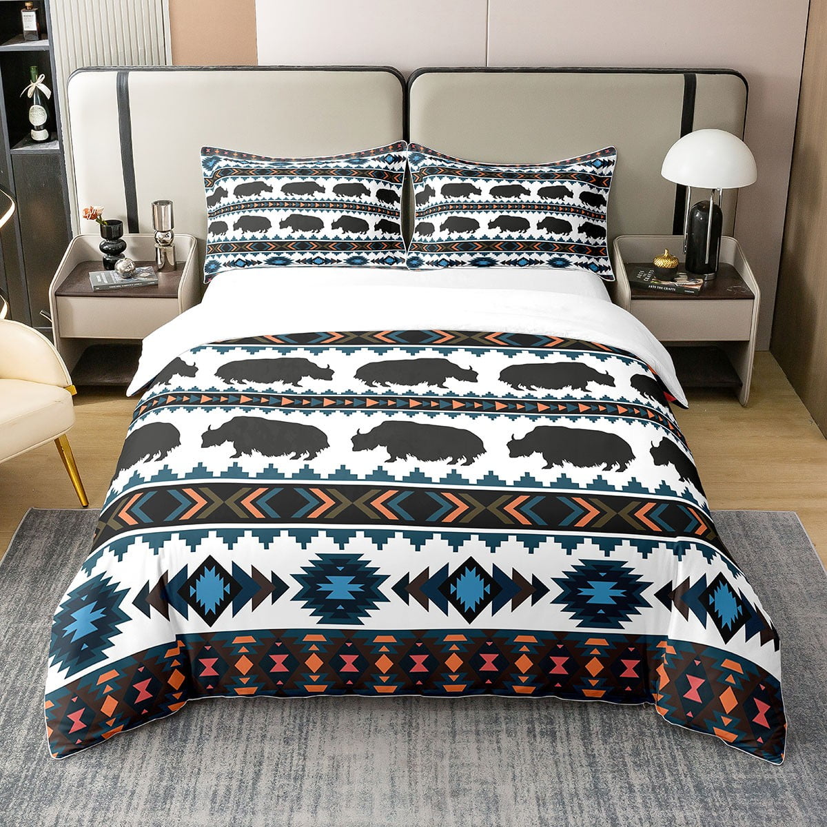 Aztec Pure Cotton Duvet Cover Twin Highland Cow Print Bedding Set ...