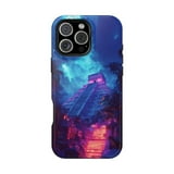 Aztec Pyramid Blue Neon Jungle Sacred Geometry Art for iPhone 17 16 15 ...