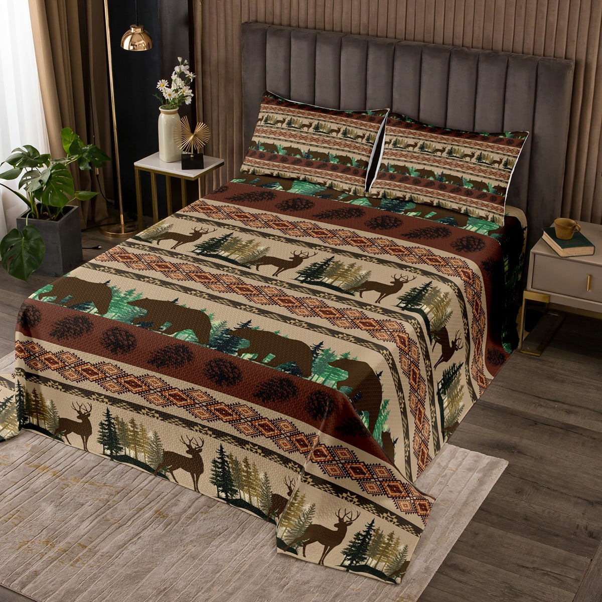 Aztec Quilt Set King Woodland Animals Bear Elk Bedspread Set,Southwest ...