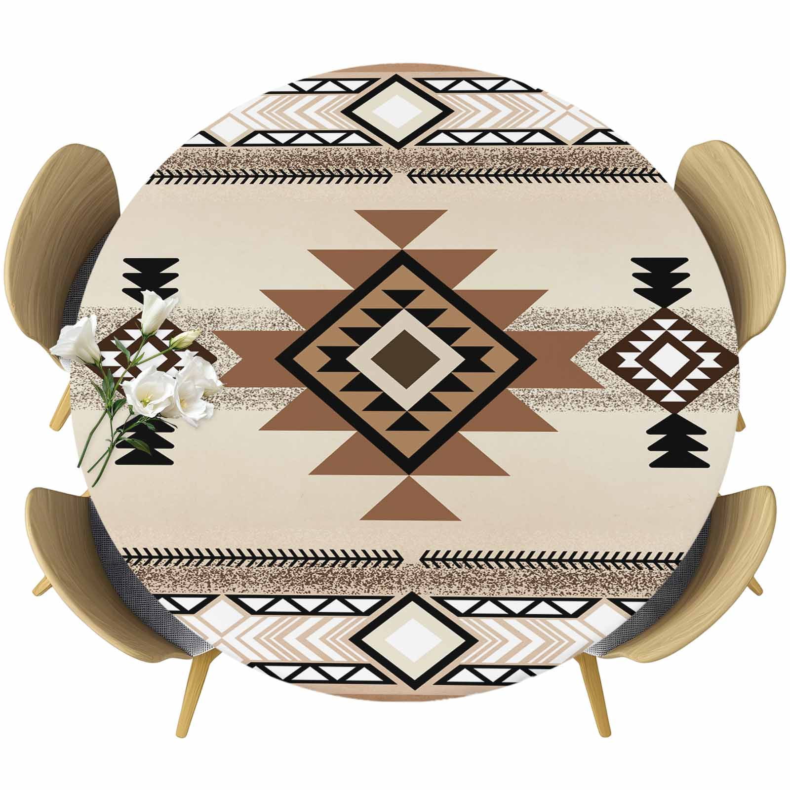 Aztec Retro Brown Ethnic Style Fitted Round Tablecloths Table Covers 36 ...
