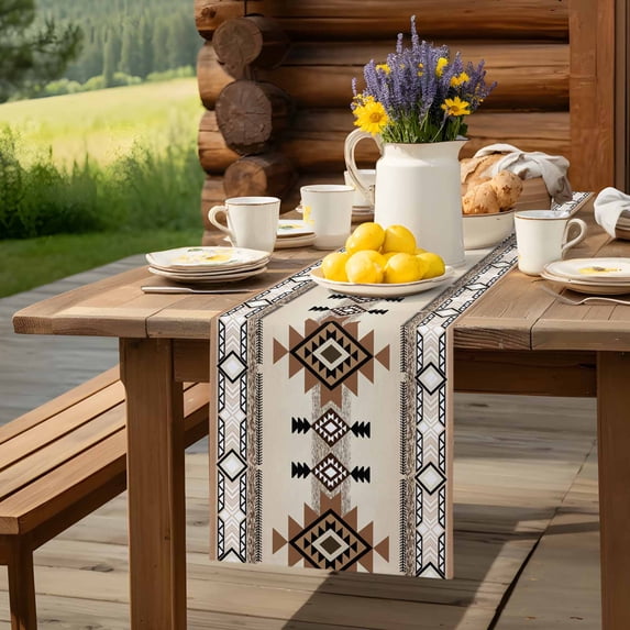 Aztec Retro Brown Ethnic Style Table Runner 60 Inch Long Abstract ...