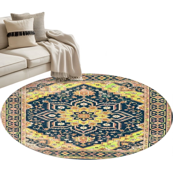 Aztec Round Rug 3.3ft Washable Circle Entryway Rugs Non Slip ...