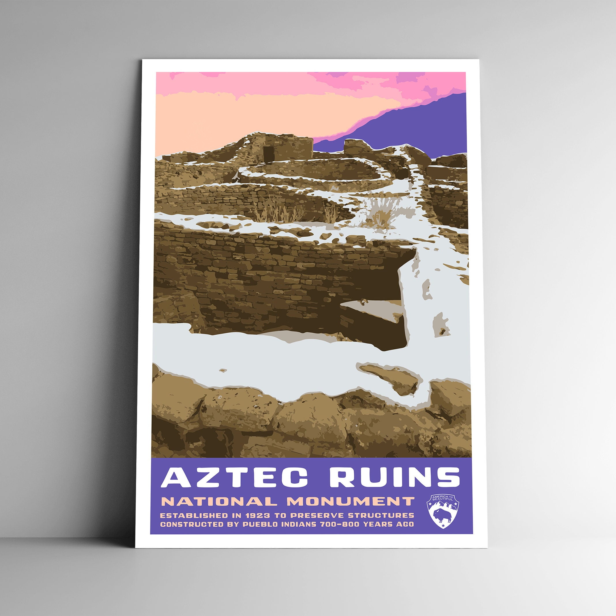 Aztec Ruins National Monument Travel Poster / Postcard WPA Style Retro ...
