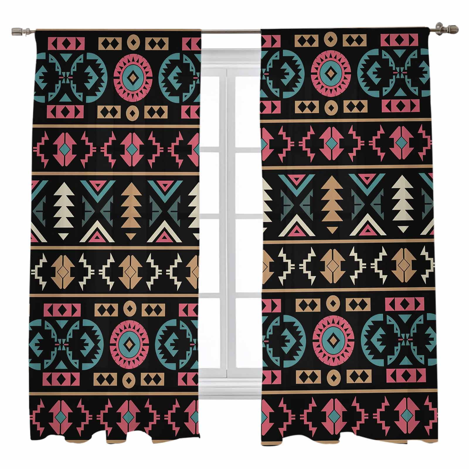Aztec Sheer Curtains 72 inches Long, Geometric Pattern Tribal Ethnic ...