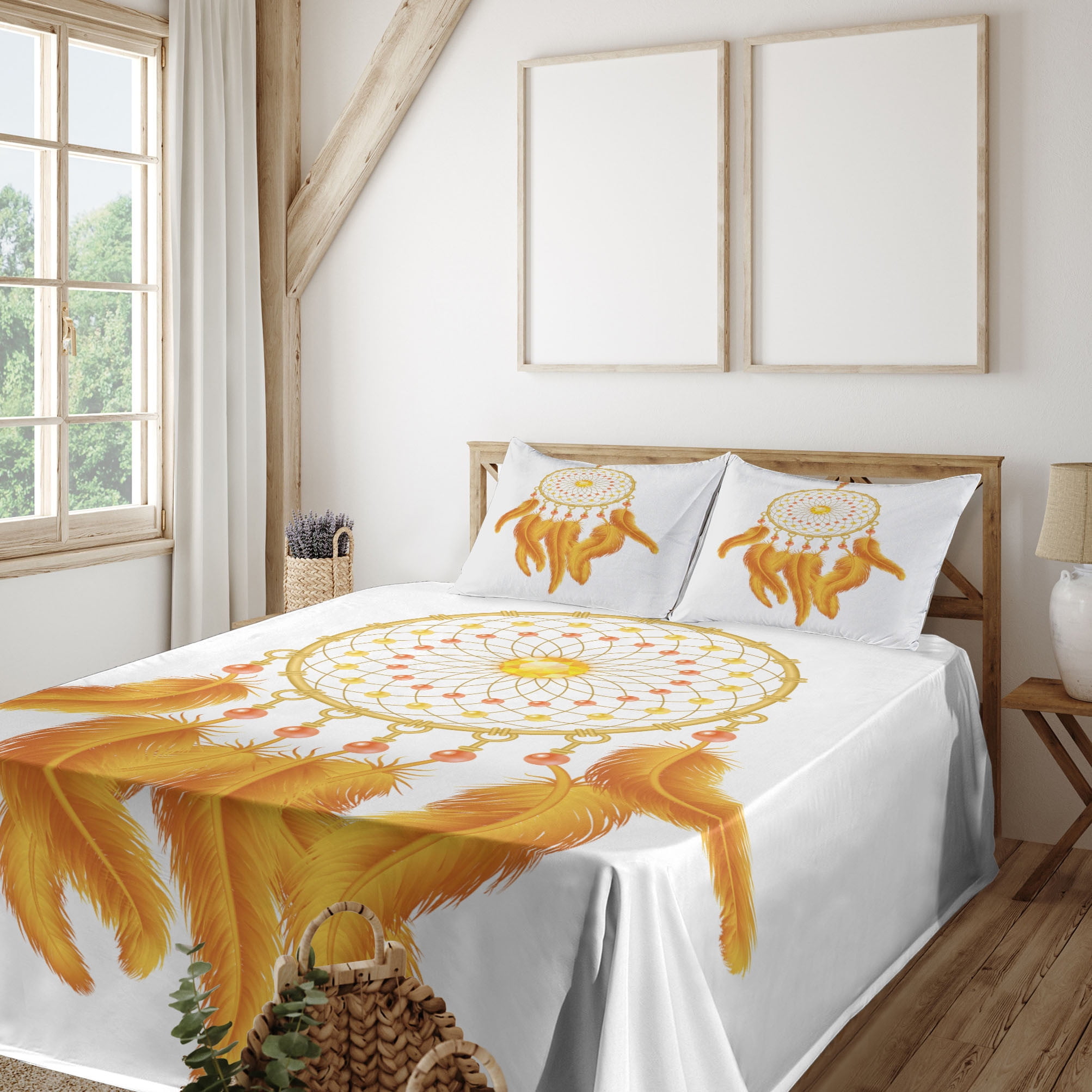 Aztec Sheet Set, Graphic of Golden Yellow Dreamcatcher Native ...