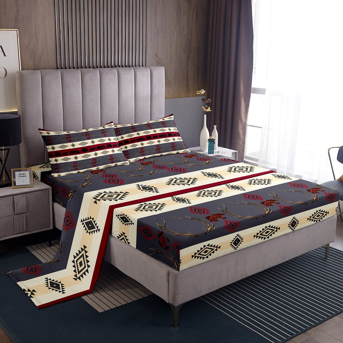 Aztec Sheet Set Woodland Animals Black Bear Flat Fitted Sheet ...