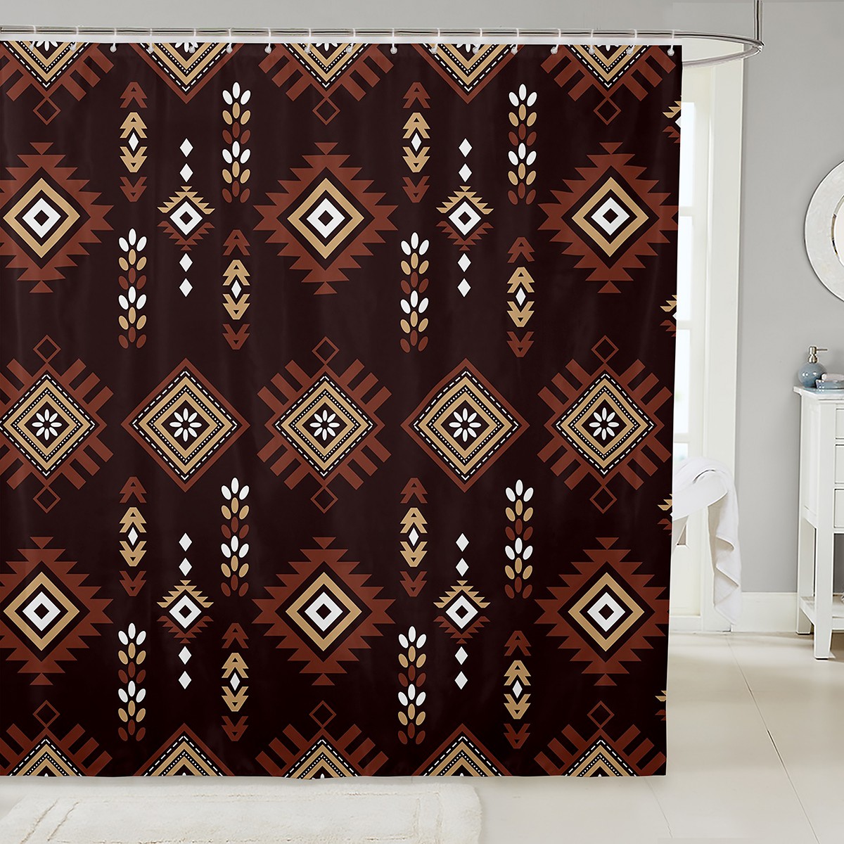 Aztec Shower Curtain 72"Wx72"L Geometric Shower Curtain Sets For Teens ...