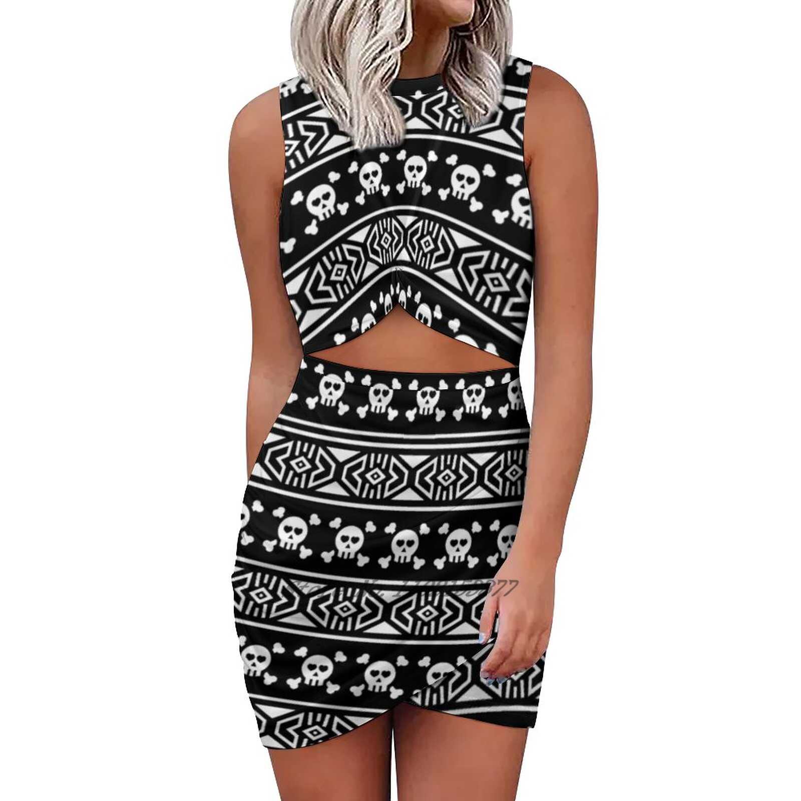 Aztec Skulls And Hearts Pattern White On Black Loose Pocket Dress Print ...