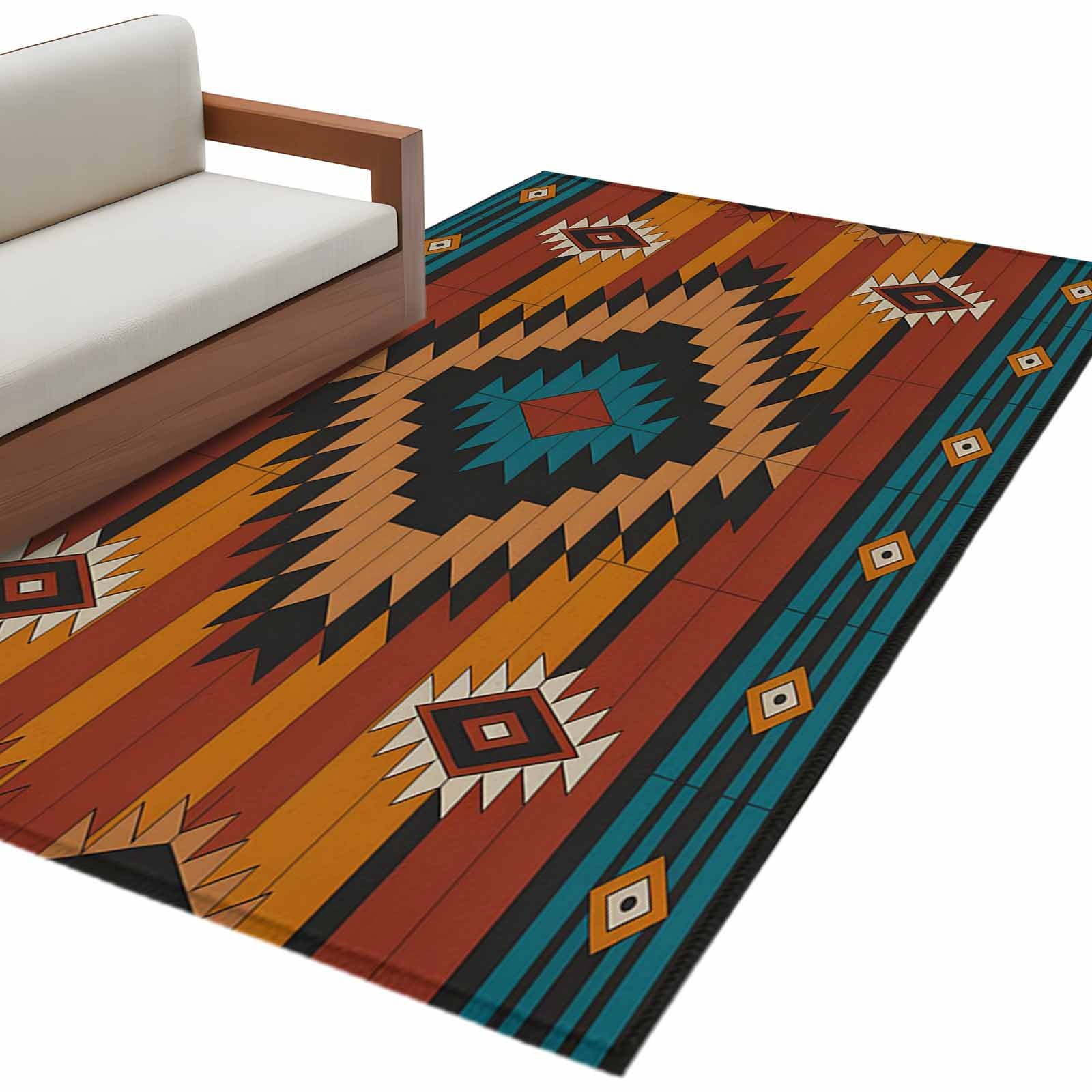 Aztec Southwest 3'x5' Washable Rug, Vintage Geometric Farmhouse Art Non ...