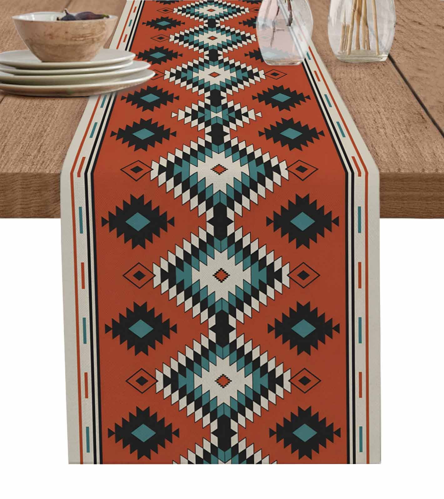 Aztec Southwest Burlap Cotton Table Runner 13x108 Inches Long, Orange ...