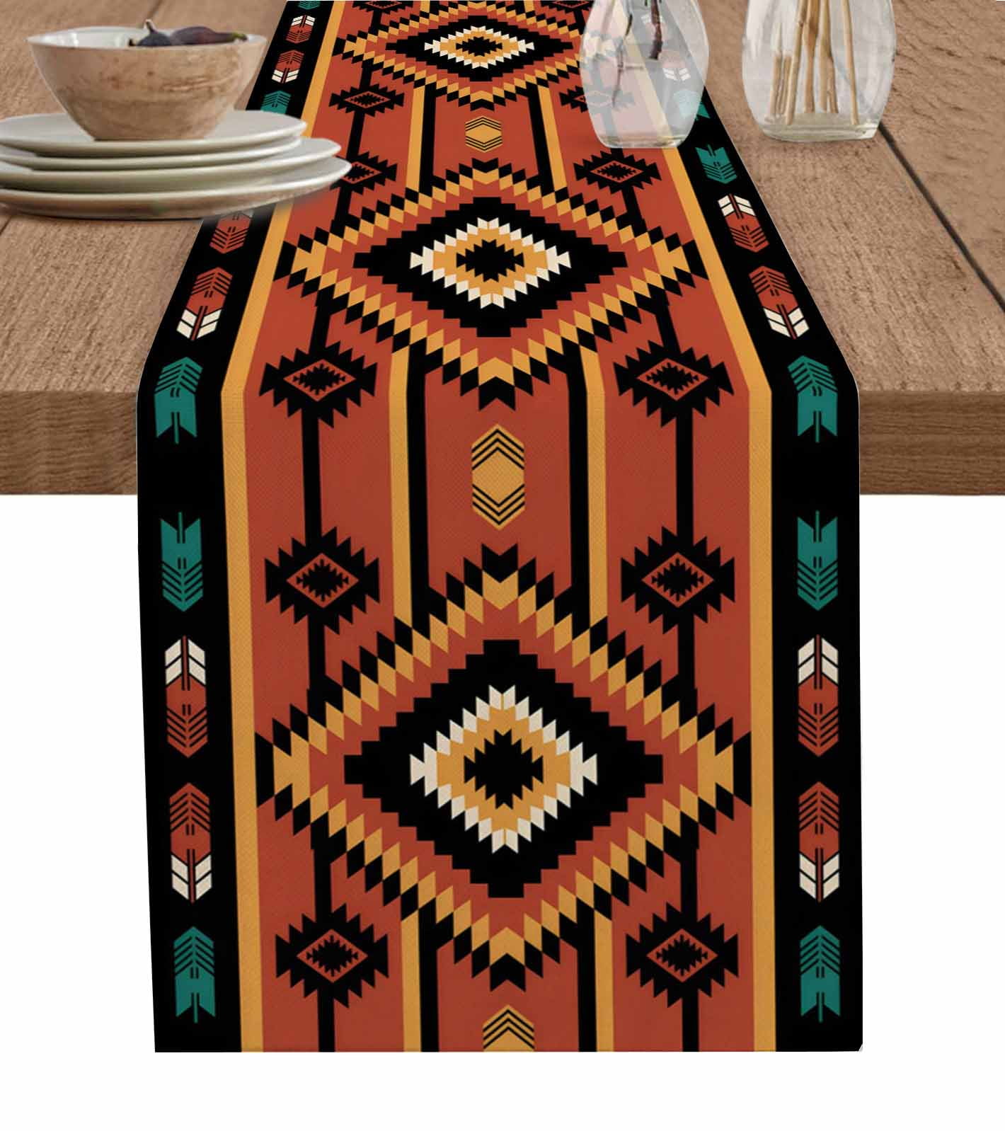 Aztec Southwest Burlap Cotton Table Runner 13x48 Inches Long, Orange ...