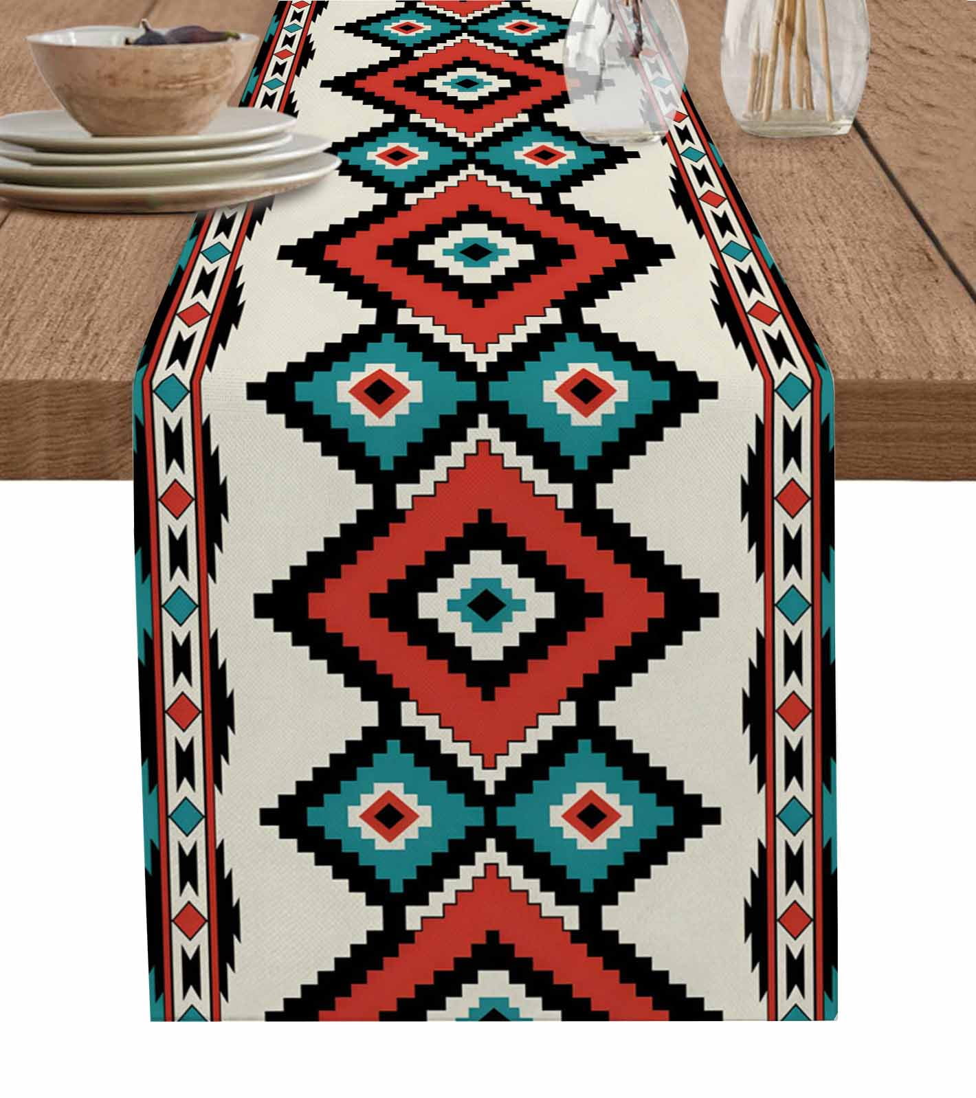 Aztec Southwest Burlap Cotton Table Runner 13x60 Inches Long, Tribes ...
